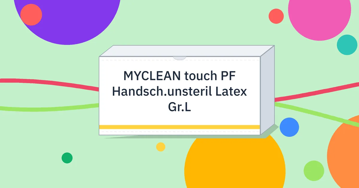 Symbolbild: Packung mit der Aufschrift MYCLEAN touch PF Handsch.unsteril Latex Gr.L (PZN 11302655) – Verfügbarkeit und Bezug in Apotheken in Frankfurt am Main