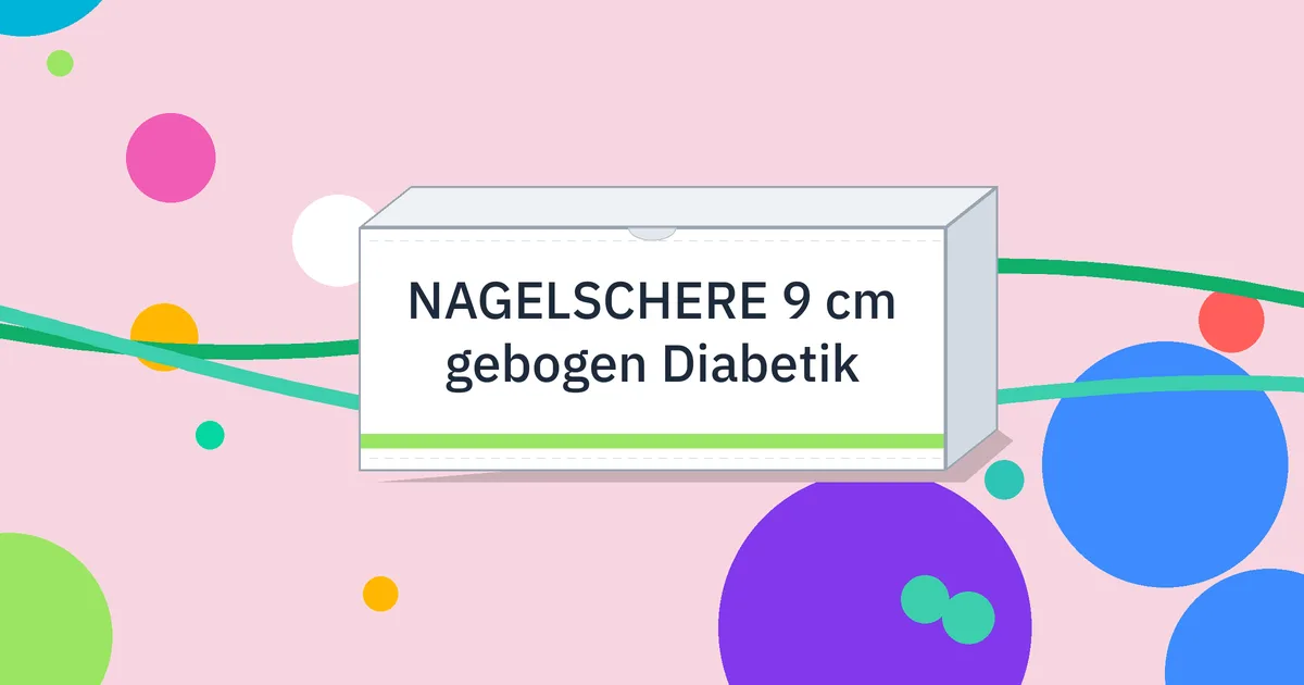 Symbolbild: Packung mit der Aufschrift NAGELSCHERE 9 cm gebogen Diabetik (PZN 20624174) – Verfügbarkeit und Bezug in Apotheken in Frankfurt am Main