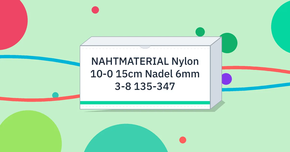 Symbolbild: Packung mit der Aufschrift NAHTMATERIAL Nylon 10-0 15cm Nadel 6mm 3-8 135-347 (PZN 17885965) – Verfügbarkeit und Bezug in Apotheken in Frankfurt am Main