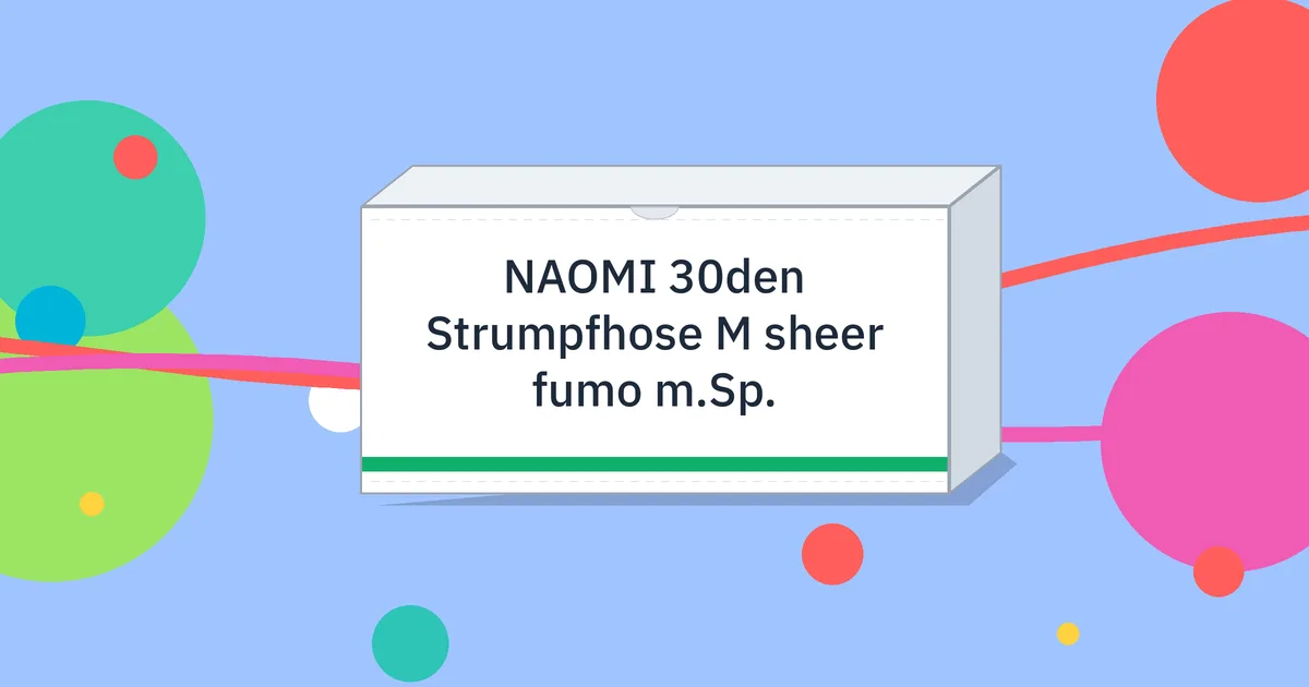 Symbolbild: Packung mit der Aufschrift NAOMI 30den Strumpfhose M sheer fumo m.Sp. (PZN 16178562) – Verfügbarkeit und Bezug in Apotheken in Frankfurt am Main
