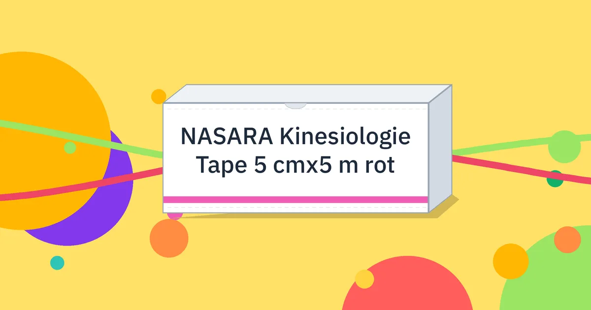 Symbolbild: Packung mit der Aufschrift NASARA Kinesiologie Tape 5 cmx5 m rot (PZN 07142370) – Verfügbarkeit und Bezug in Apotheken in Frankfurt am Main