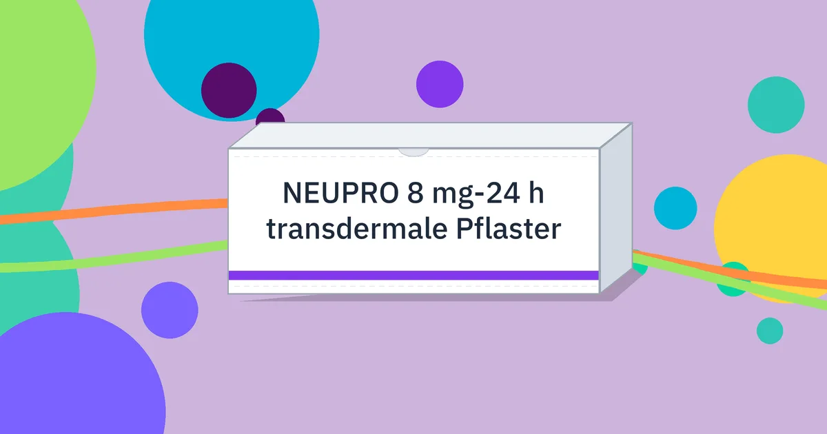 Symbolbild: Packung mit der Aufschrift NEUPRO 8 mg-24 h transdermale Pflaster (PZN 10744894) – Verfügbarkeit und Bezug in Apotheken in Frankfurt am Main