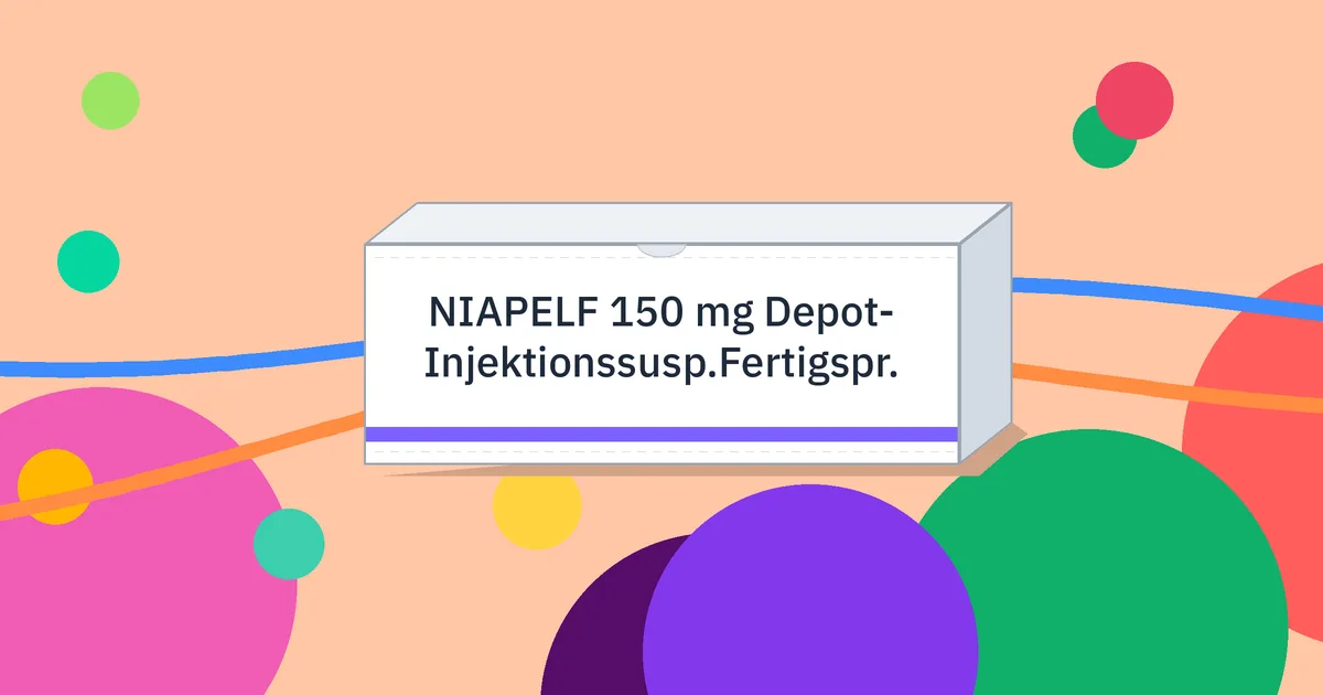 Symbolbild: Packung mit der Aufschrift NIAPELF 150 mg Depot-Injektionssusp.Fertigspr. (PZN 19741489) – Verfügbarkeit und Bezug in Apotheken in Frankfurt am Main