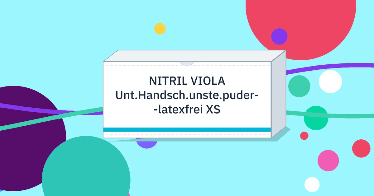 Symbolbild: Packung mit der Aufschrift NITRIL VIOLA Unt.Handsch.unste.puder--latexfrei XS (PZN 18098577) – Verfügbarkeit und Bezug in Apotheken in Frankfurt am Main