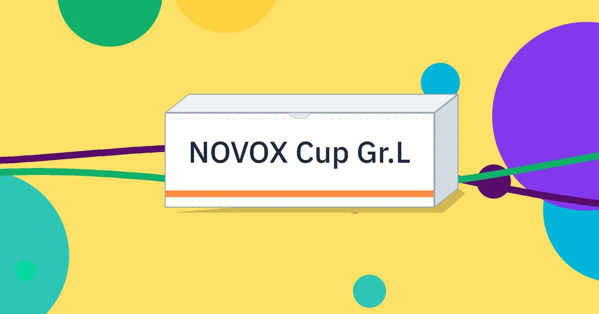 Symbolbild: Packung mit der Aufschrift NOVOX Cup Gr.L (PZN 18650336) – Verfügbarkeit und Bezug in Apotheken in Frankfurt am Main