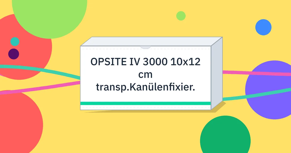 Symbolbild: Packung mit der Aufschrift OPSITE IV 3000 10x12 cm transp.Kanülenfixier. (PZN 19702934) – Verfügbarkeit und Bezug in Apotheken in Frankfurt am Main