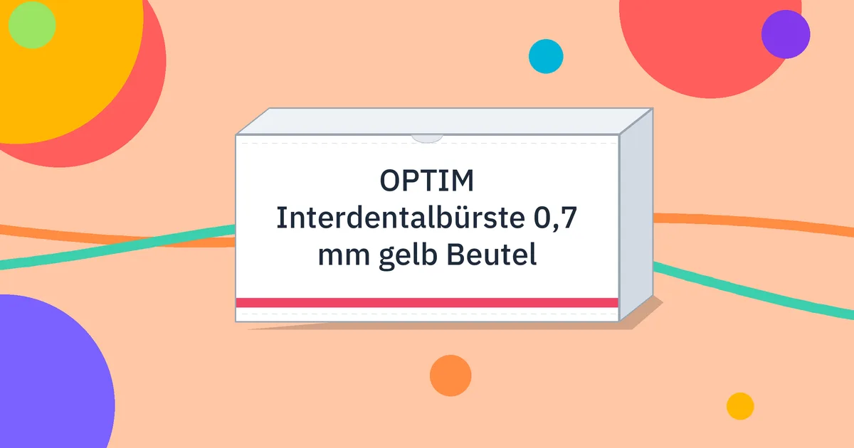 Symbolbild: Packung mit der Aufschrift OPTIM Interdentalbürste 0,7 mm gelb Beutel (PZN 16237767) – Verfügbarkeit und Bezug in Apotheken in Frankfurt am Main