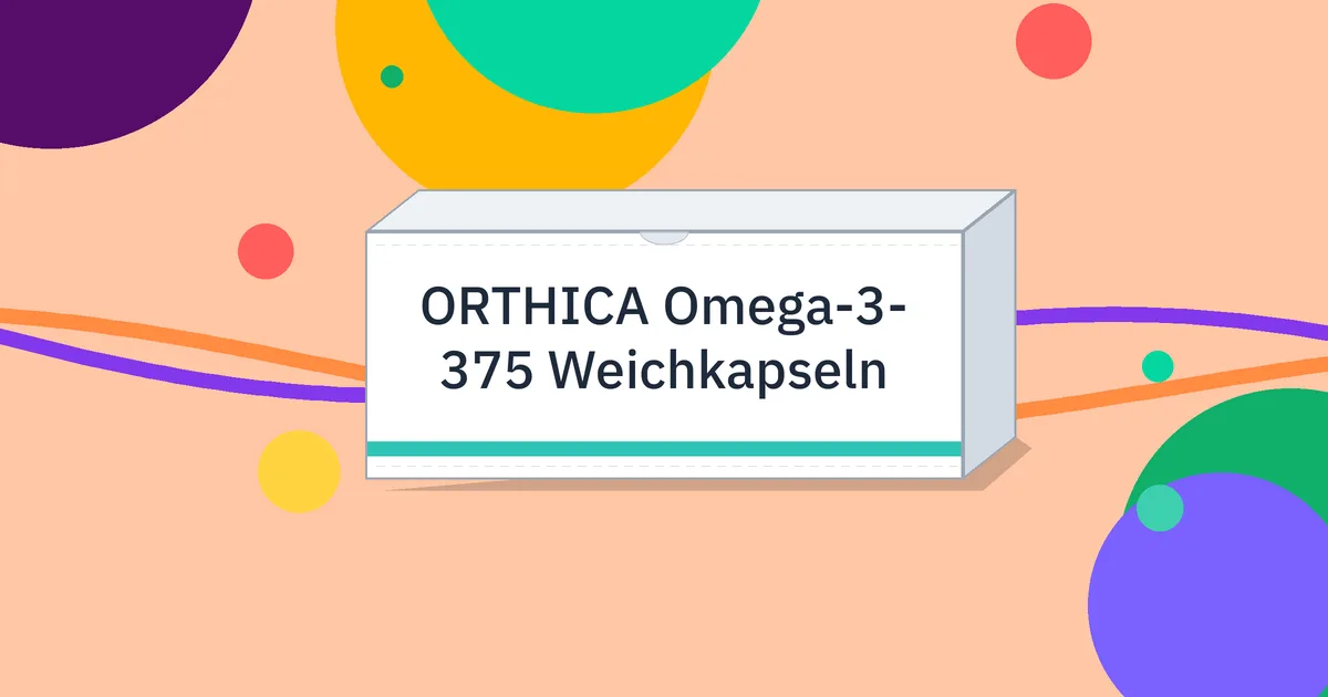 Symbolbild: Packung mit der Aufschrift ORTHICA Omega-3-375 Weichkapseln (PZN 20414991) – Verfügbarkeit und Bezug in Apotheken in Frankfurt am Main