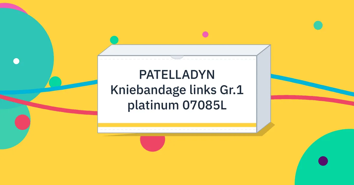 Symbolbild: Packung mit der Aufschrift PATELLADYN Kniebandage links Gr.1 platinum 07085L (PZN 08437937) – Verfügbarkeit und Bezug in Apotheken in Frankfurt am Main
