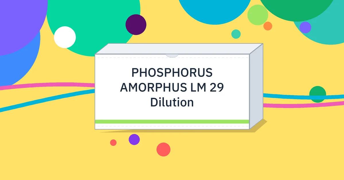 Symbolbild: Packung mit der Aufschrift PHOSPHORUS AMORPHUS LM 29 Dilution (PZN 13034615) – Verfügbarkeit und Bezug in Apotheken in Frankfurt am Main