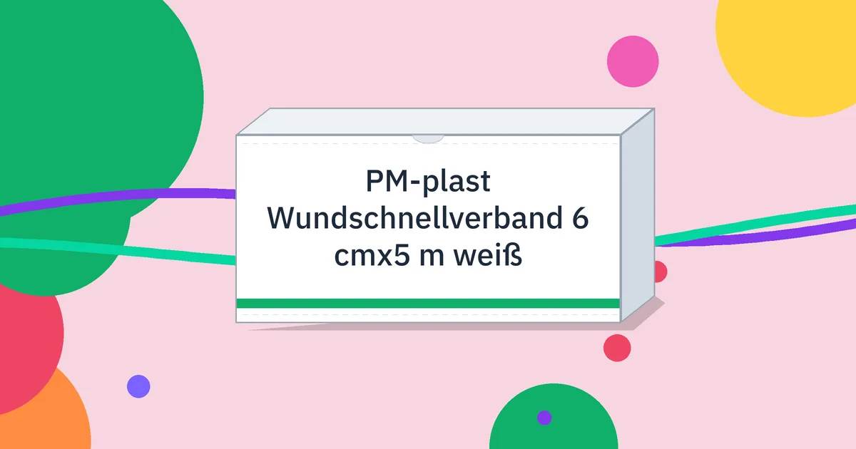 Symbolbild: Packung mit der Aufschrift PM-plast Wundschnellverband 6 cmx5 m weiß (PZN 18844595) – Verfügbarkeit und Bezug in Apotheken in Frankfurt am Main