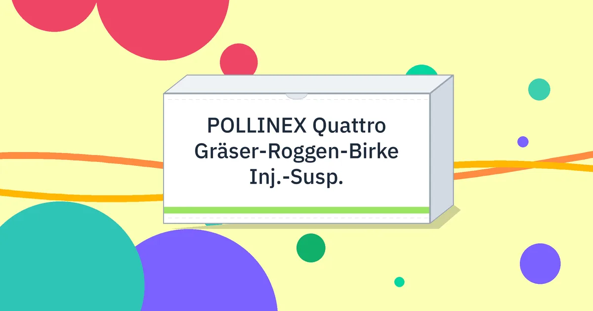 Symbolbild: Packung mit der Aufschrift POLLINEX Quattro Gräser-Roggen-Birke Inj.-Susp. (PZN 13593295) – Verfügbarkeit und Bezug in Apotheken in Frankfurt am Main