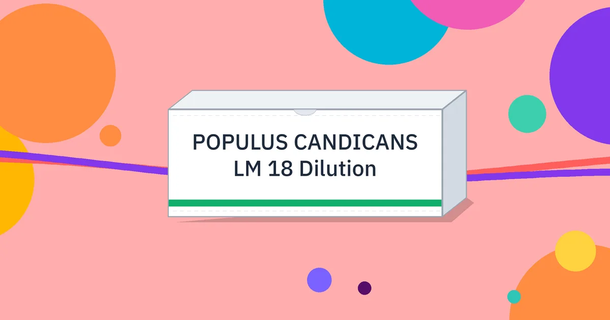 Symbolbild: Packung mit der Aufschrift POPULUS CANDICANS LM 18 Dilution (PZN 13664345) – Verfügbarkeit und Bezug in Apotheken in Frankfurt am Main
