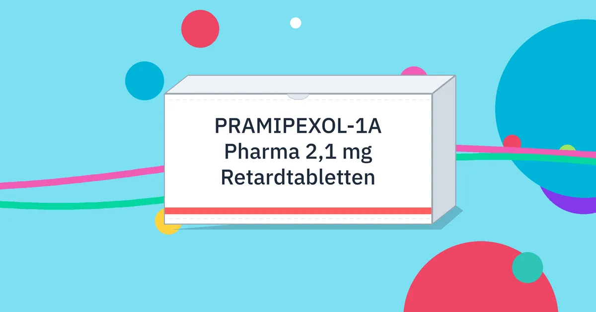Symbolbild: Packung mit der Aufschrift PRAMIPEXOL-1A Pharma 2,1 mg Retardtabletten (PZN 07604362) – Verfügbarkeit und Bezug in Apotheken in Frankfurt am Main