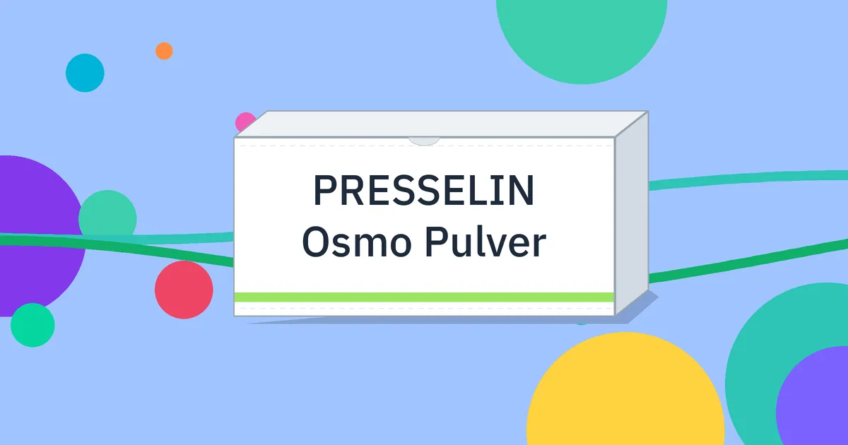 Symbolbild: Packung mit der Aufschrift PRESSELIN Osmo Pulver (PZN 00656172) – Verfügbarkeit und Bezug in Apotheken in Frankfurt am Main