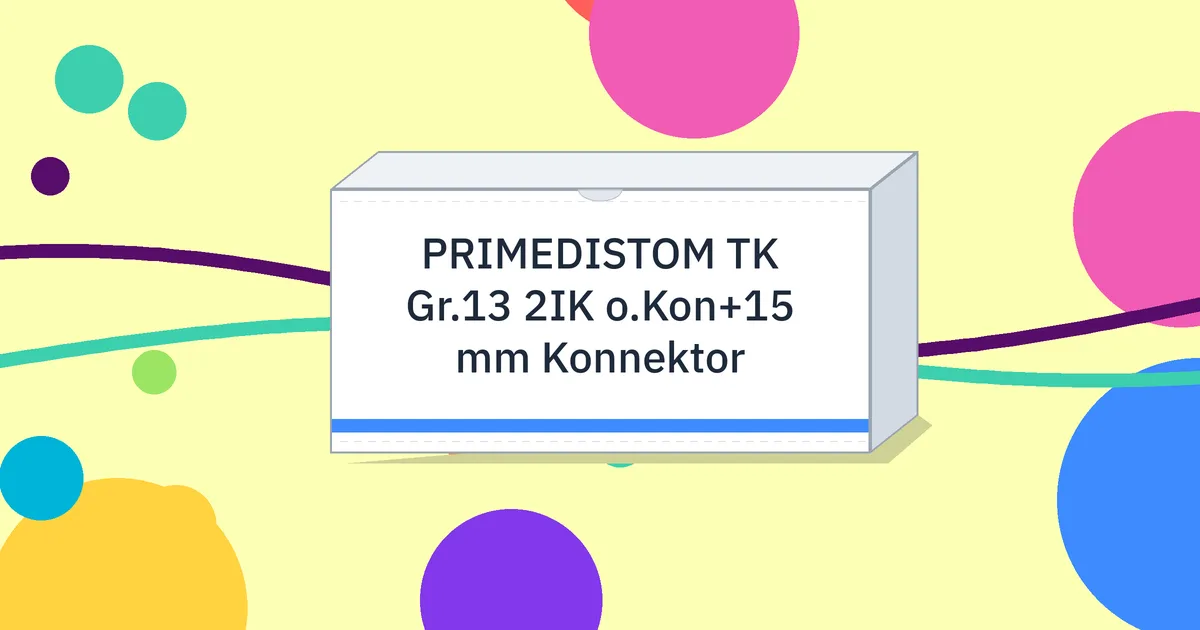 Symbolbild: Packung mit der Aufschrift PRIMEDISTOM TK Gr.13 2IK o.Kon+15 mm Konnektor (PZN 10229637) – Verfügbarkeit und Bezug in Apotheken in Frankfurt am Main