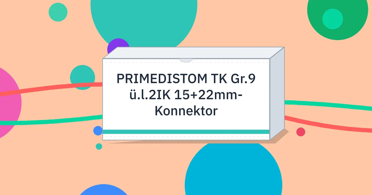 Symbolbild: Packung mit der Aufschrift PRIMEDISTOM TK Gr.9 ü.l.2IK 15+22mm-Konnektor (PZN 10928140) – Verfügbarkeit und Bezug in Apotheken in Frankfurt am Main