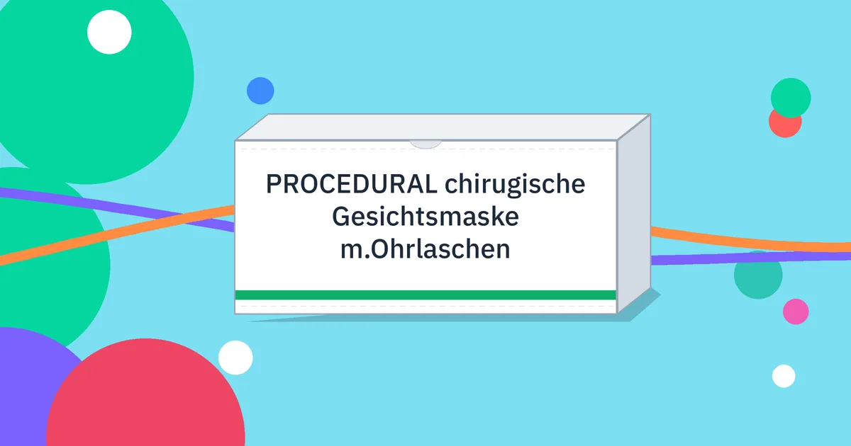 Symbolbild: Packung mit der Aufschrift PROCEDURAL chirugische Gesichtsmaske m.Ohrlaschen (PZN 16594303) – Verfügbarkeit und Bezug in Apotheken in Frankfurt am Main