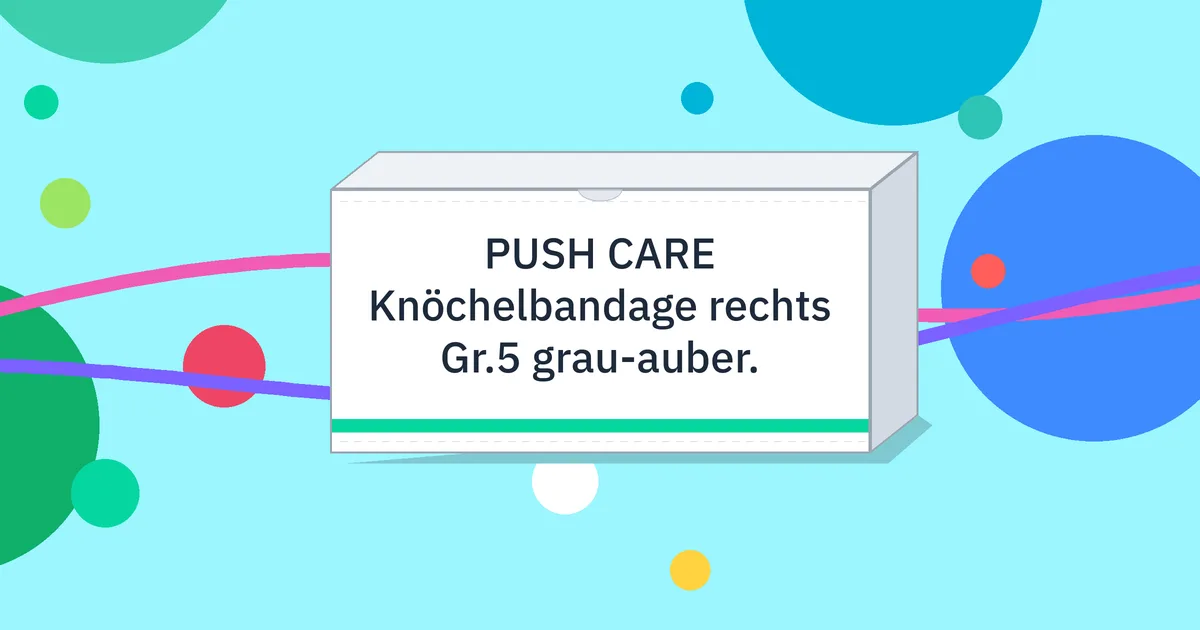 Symbolbild: Packung mit der Aufschrift PUSH CARE Knöchelbandage rechts Gr.5 grau-auber. (PZN 04856413) – Verfügbarkeit und Bezug in Apotheken in Frankfurt am Main