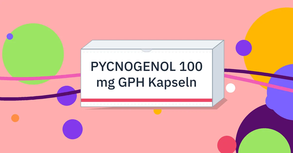 Symbolbild: Packung mit der Aufschrift PYCNOGENOL 100 mg GPH Kapseln (PZN 09180883) – Verfügbarkeit und Bezug in Apotheken in Frankfurt am Main