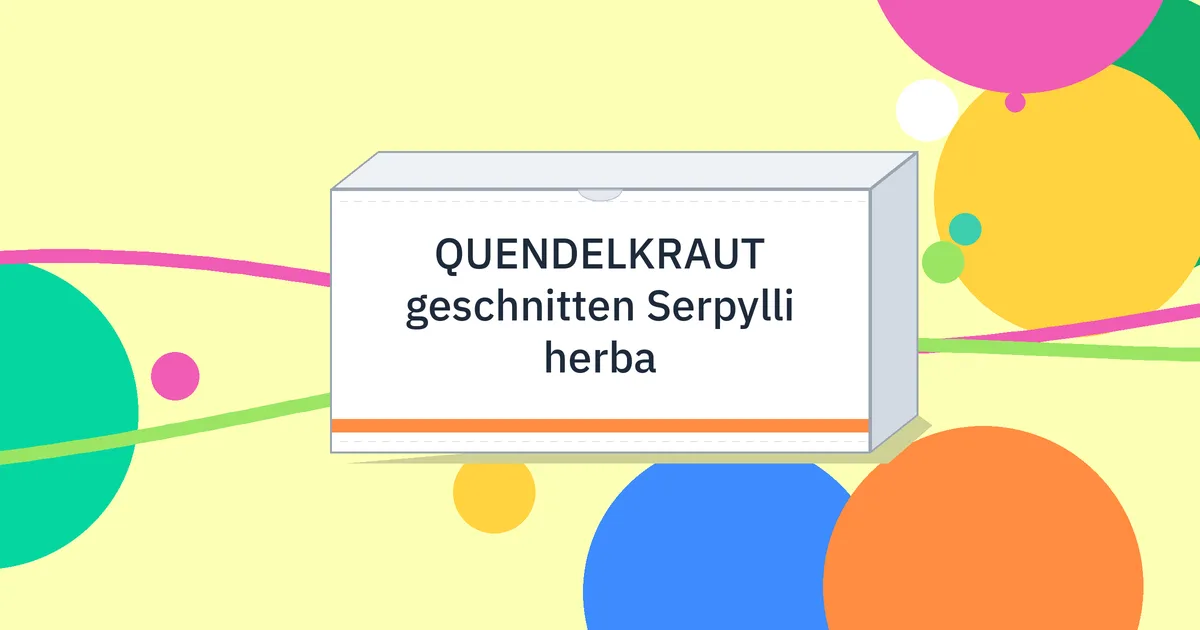 Symbolbild: Packung mit der Aufschrift QUENDELKRAUT geschnitten Serpylli herba (PZN 20948793) – Verfügbarkeit und Bezug in Apotheken in Frankfurt am Main