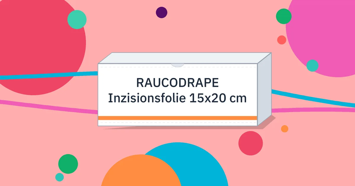 Symbolbild: Packung mit der Aufschrift RAUCODRAPE Inzisionsfolie 15x20 cm (PZN 18134273) – Verfügbarkeit und Bezug in Apotheken in Frankfurt am Main
