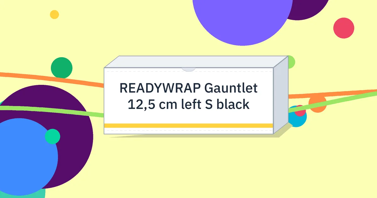 Symbolbild: Packung mit der Aufschrift READYWRAP Gauntlet 12,5 cm left S black (PZN 16567068) – Verfügbarkeit und Bezug in Apotheken in Frankfurt am Main