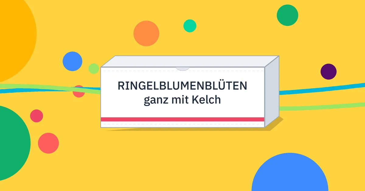 Symbolbild: Packung mit der Aufschrift RINGELBLUMENBLÜTEN ganz mit Kelch (PZN 20953535) – Verfügbarkeit und Bezug in Apotheken in Frankfurt am Main