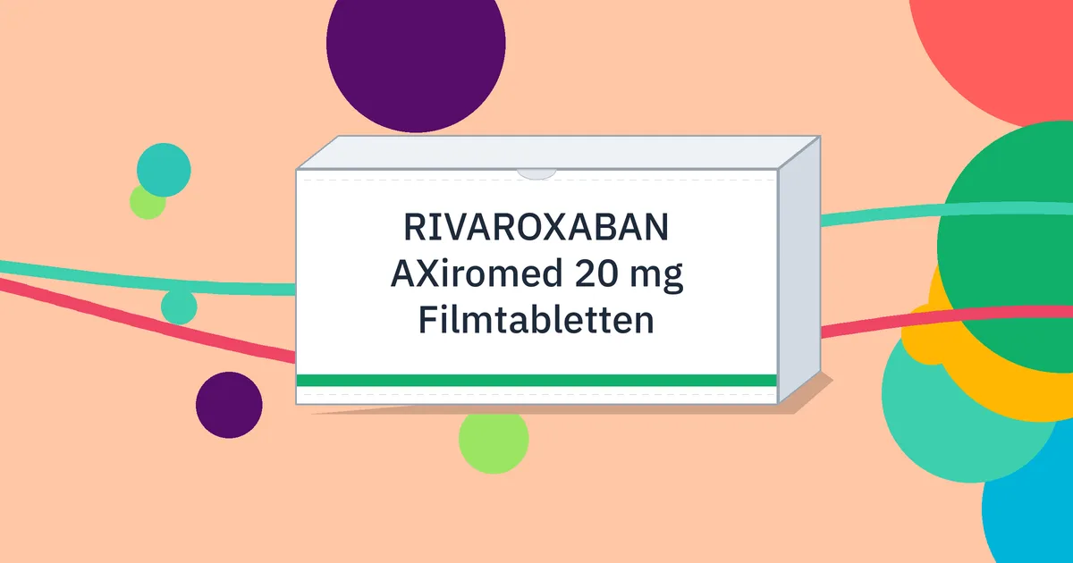 Symbolbild: Packung mit der Aufschrift RIVAROXABAN AXiromed 20 mg Filmtabletten (PZN 20112965) – Verfügbarkeit und Bezug in Apotheken in Frankfurt am Main