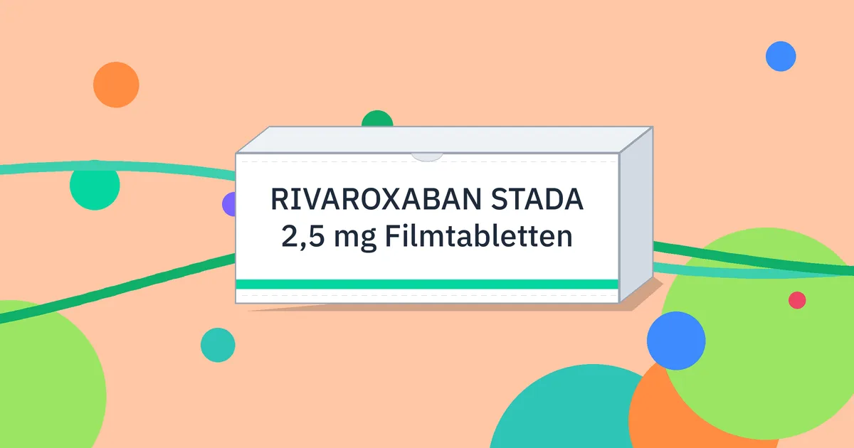 Symbolbild: Packung mit der Aufschrift RIVAROXABAN STADA 2,5 mg Filmtabletten (PZN 18358713) – Verfügbarkeit und Bezug in Apotheken in Frankfurt am Main