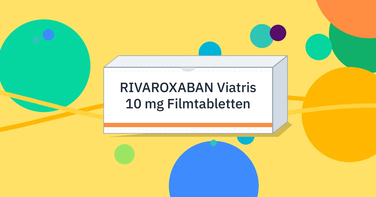 Symbolbild: Packung mit der Aufschrift RIVAROXABAN Viatris 10 mg Filmtabletten (PZN 18600628) – Verfügbarkeit und Bezug in Apotheken in Frankfurt am Main