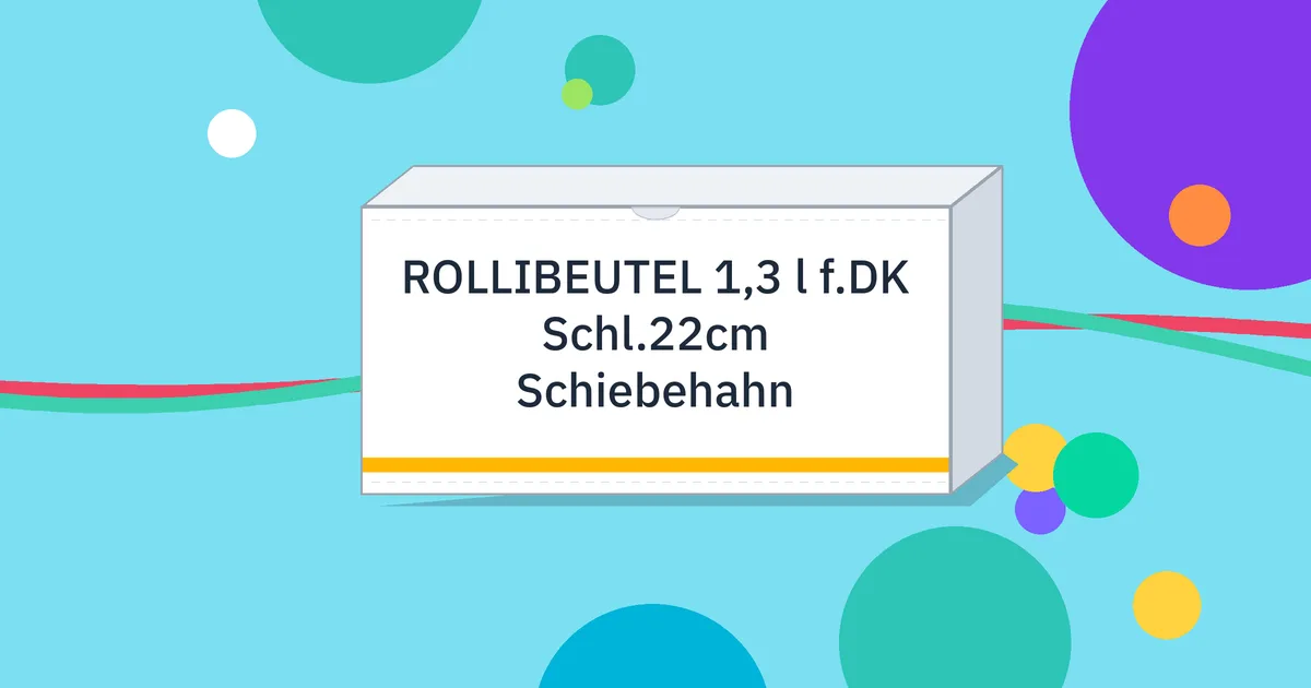 Symbolbild: Packung mit der Aufschrift ROLLIBEUTEL 1,3 l f.DK Schl.22cm Schiebehahn (PZN 06094686) – Verfügbarkeit und Bezug in Apotheken in Frankfurt am Main