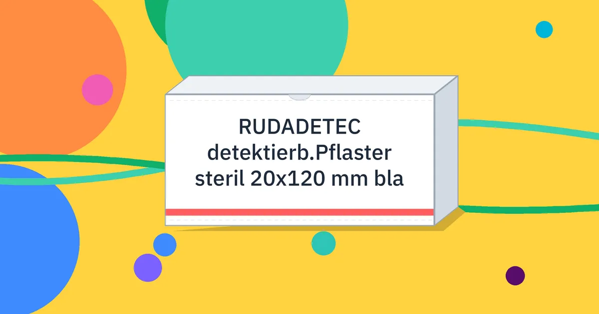 Symbolbild: Packung mit der Aufschrift RUDADETEC detektierb.Pflaster steril 20x120 mm bla (PZN 15879452) – Verfügbarkeit und Bezug in Apotheken in Frankfurt am Main