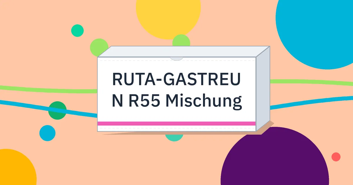 Symbolbild: Packung mit der Aufschrift RUTA-GASTREU N R55 Mischung (PZN 04855810) – Verfügbarkeit und Bezug in Apotheken in Frankfurt am Main