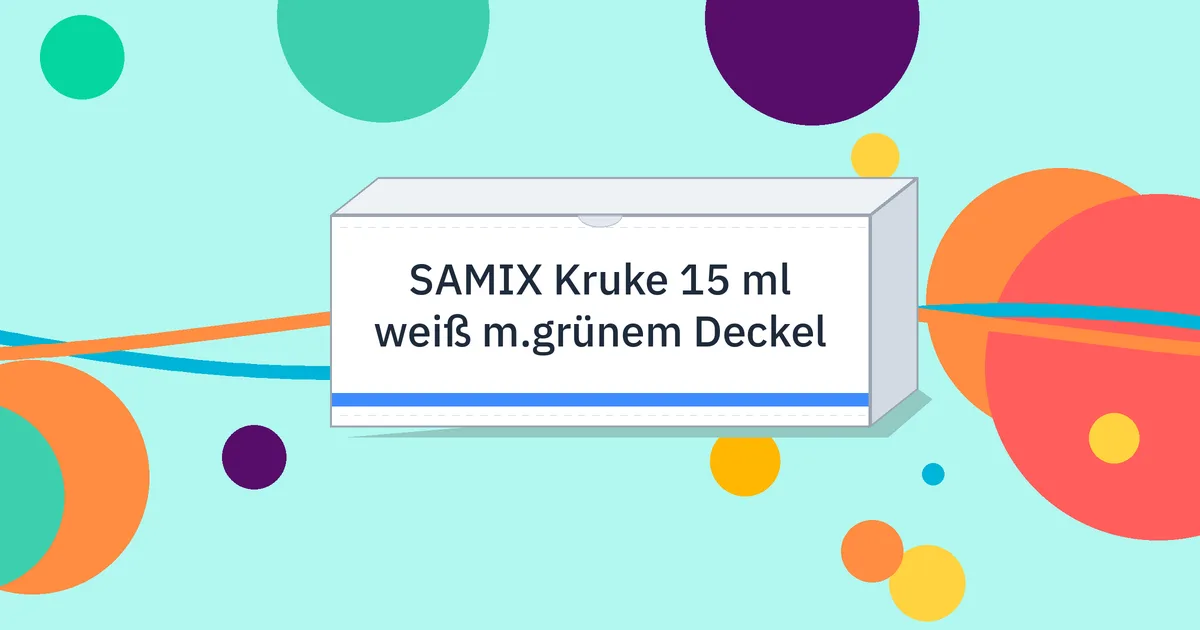 Symbolbild: Packung mit der Aufschrift SAMIX Kruke 15 ml weiß m.grünem Deckel (PZN 19988066) – Verfügbarkeit und Bezug in Apotheken in Frankfurt am Main