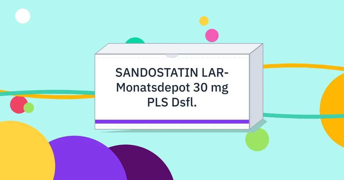 Symbolbild: Packung mit der Aufschrift SANDOSTATIN LAR-Monatsdepot 30 mg PLS Dsfl. (PZN 19077011) – Verfügbarkeit und Bezug in Apotheken in Frankfurt am Main