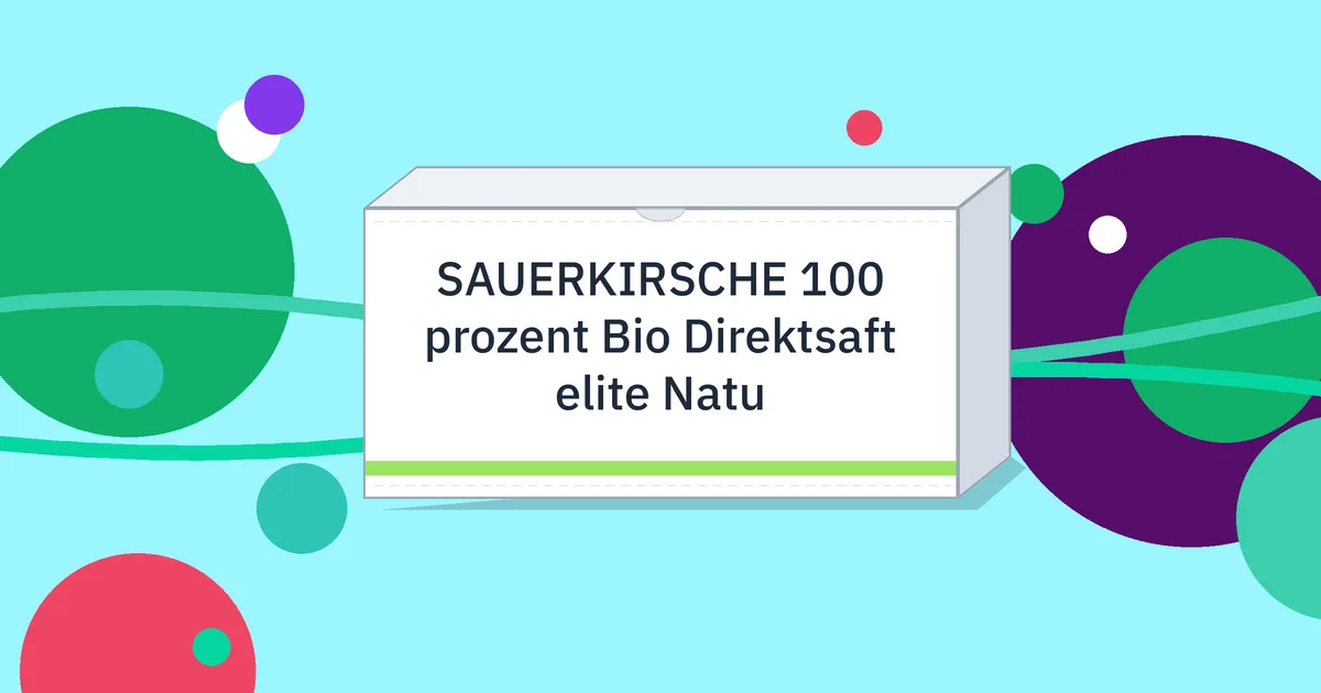 Symbolbild: Packung mit der Aufschrift SAUERKIRSCHE 100 prozent Bio Direktsaft elite Natu (PZN 13514717) – Verfügbarkeit und Bezug in Apotheken in Frankfurt am Main