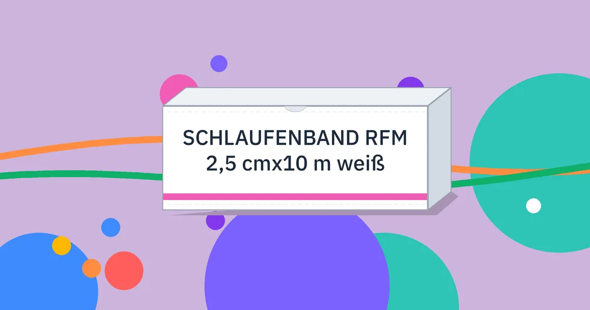 Symbolbild: Packung mit der Aufschrift SCHLAUFENBAND RFM 2,5 cmx10 m weiß (PZN 06490608) – Verfügbarkeit und Bezug in Apotheken in Frankfurt am Main