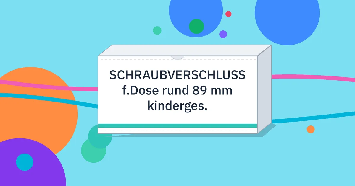 Symbolbild: Packung mit der Aufschrift SCHRAUBVERSCHLUSS f.Dose rund 89 mm kinderges. (PZN 17543242) – Verfügbarkeit und Bezug in Apotheken in Frankfurt am Main