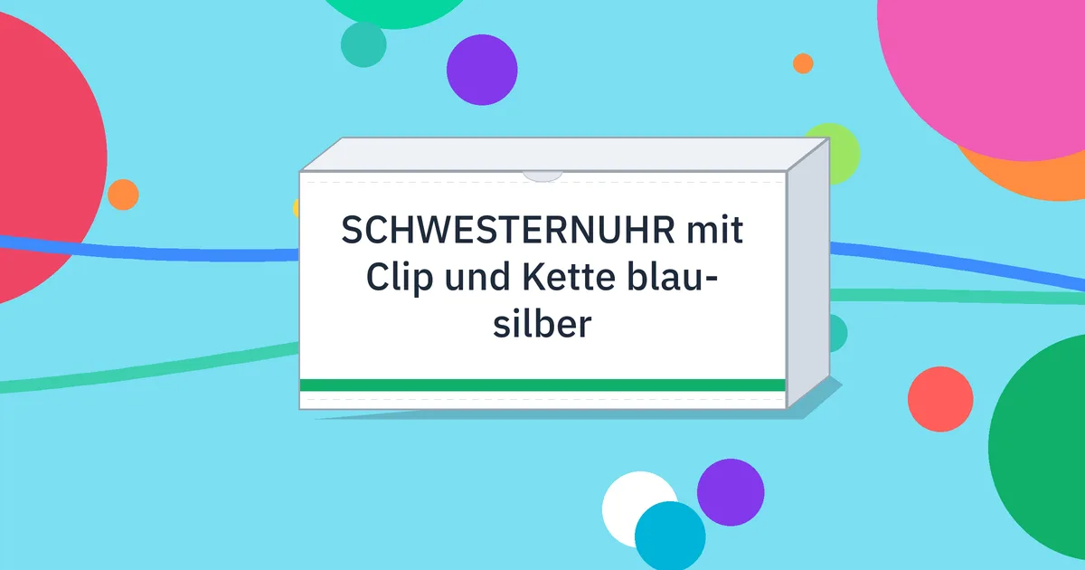 Symbolbild: Packung mit der Aufschrift SCHWESTERNUHR mit Clip und Kette blau-silber (PZN 12469498) – Verfügbarkeit und Bezug in Apotheken in Frankfurt am Main