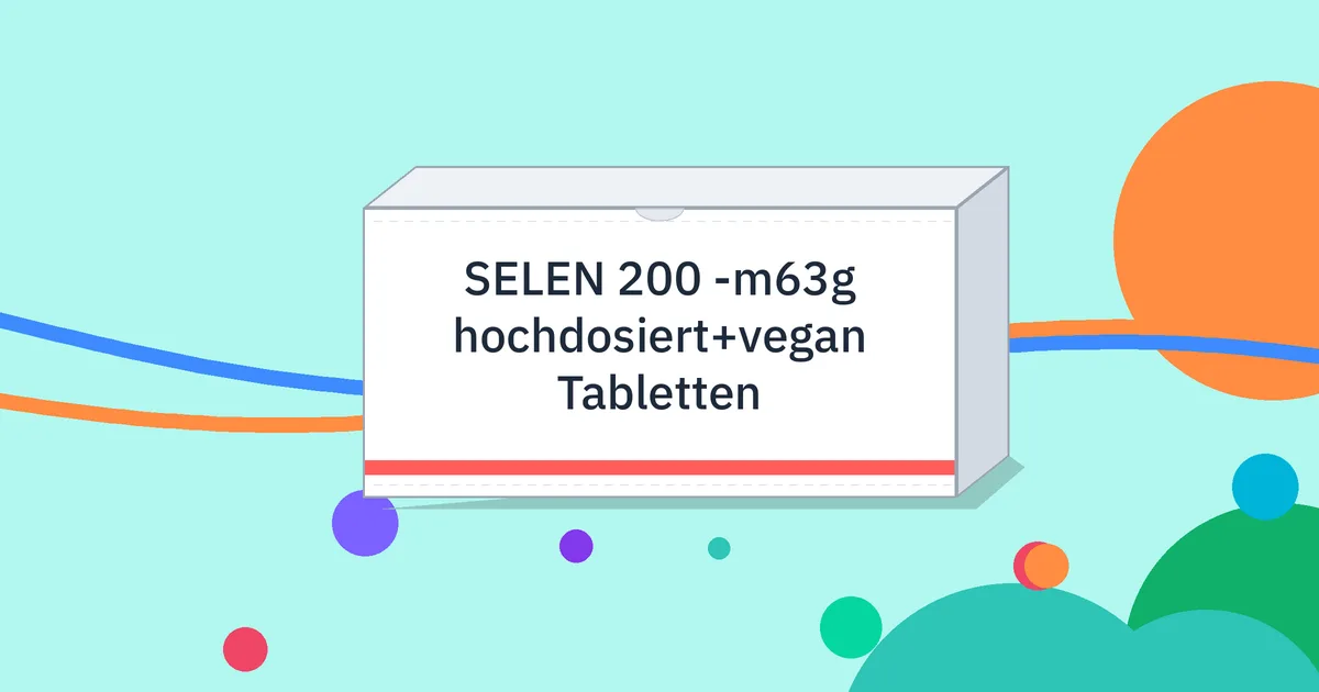 Symbolbild: Packung mit der Aufschrift SELEN 200 -m63g hochdosiert+vegan Tabletten (PZN 19183173) – Verfügbarkeit und Bezug in Apotheken in Frankfurt am Main