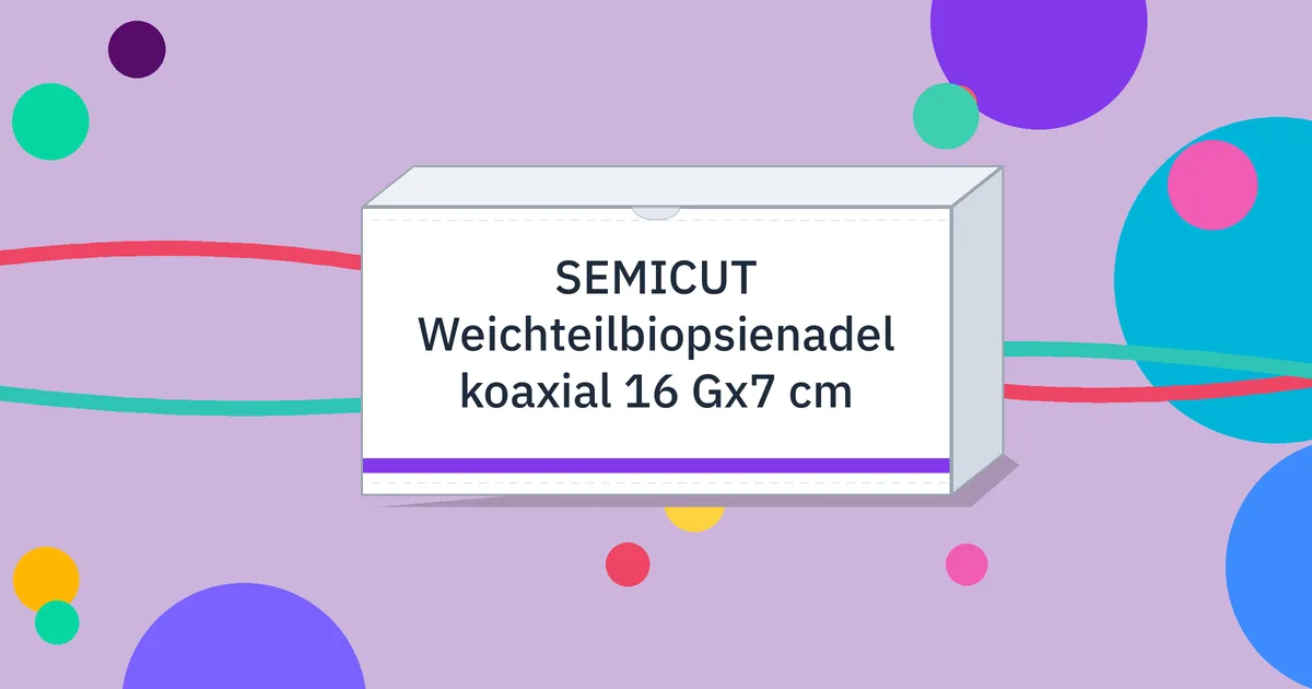 Symbolbild: Packung mit der Aufschrift SEMICUT Weichteilbiopsienadel koaxial 16 Gx7 cm (PZN 19736086) – Verfügbarkeit und Bezug in Apotheken in Frankfurt am Main