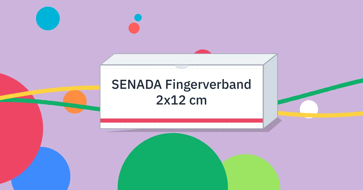 Symbolbild: Packung mit der Aufschrift SENADA Fingerverband 2x12 cm (PZN 05856705) – Verfügbarkeit und Bezug in Apotheken in Frankfurt am Main