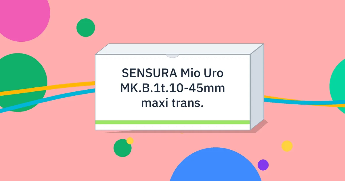Symbolbild: Packung mit der Aufschrift SENSURA Mio Uro MK.B.1t.10-45mm maxi trans. (PZN 10201946) – Verfügbarkeit und Bezug in Apotheken in Frankfurt am Main