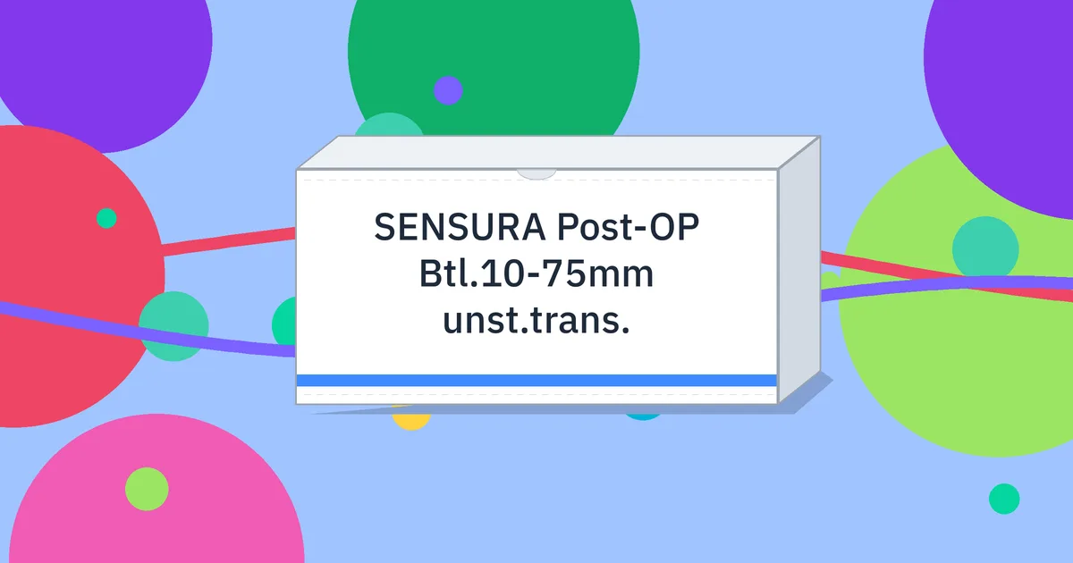 Symbolbild: Packung mit der Aufschrift SENSURA Post-OP Btl.10-75mm unst.trans. (PZN 07790784) – Verfügbarkeit und Bezug in Apotheken in Frankfurt am Main