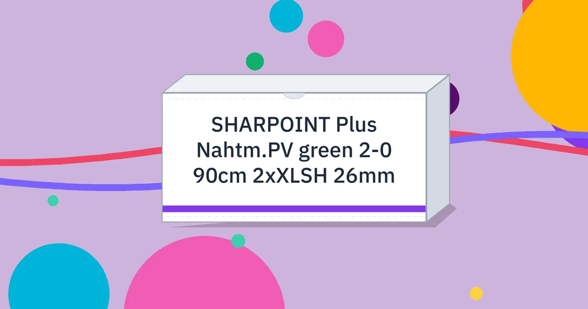 Symbolbild: Packung mit der Aufschrift SHARPOINT Plus Nahtm.PV green 2-0 90cm 2xXLSH 26mm (PZN 17996400) – Verfügbarkeit und Bezug in Apotheken in Frankfurt am Main