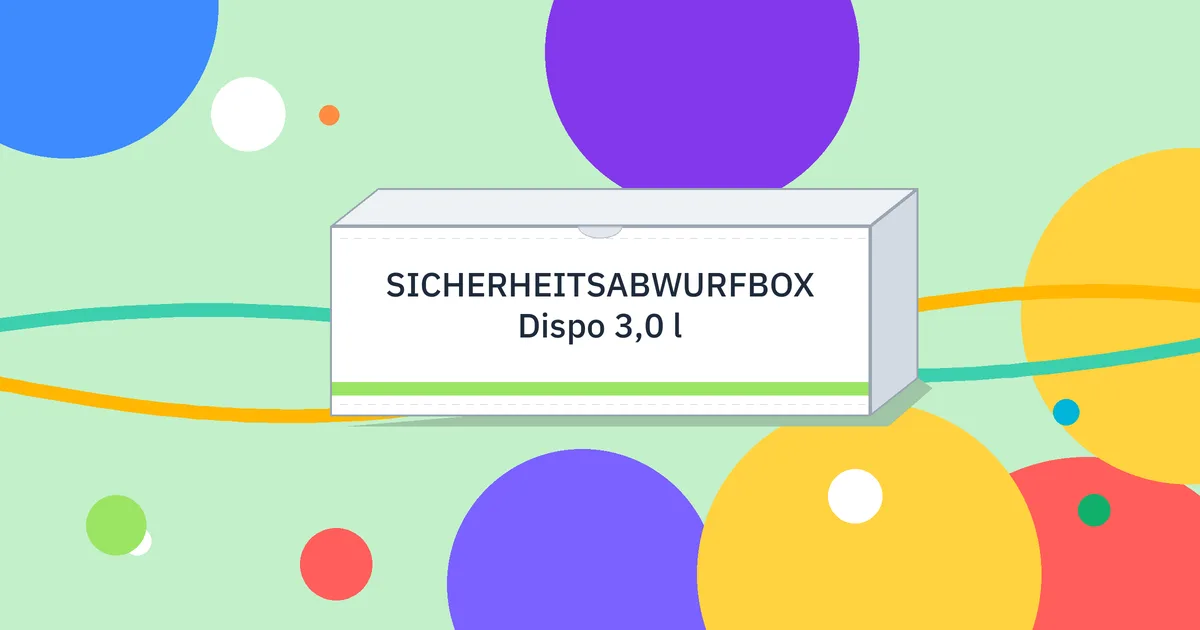 Symbolbild: Packung mit der Aufschrift SICHERHEITSABWURFBOX Dispo 3,0 l (PZN 09106964) – Verfügbarkeit und Bezug in Apotheken in Frankfurt am Main