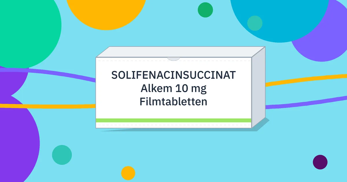 Symbolbild: Packung mit der Aufschrift SOLIFENACINSUCCINAT Alkem 10 mg Filmtabletten (PZN 15611488) – Verfügbarkeit und Bezug in Apotheken in Frankfurt am Main