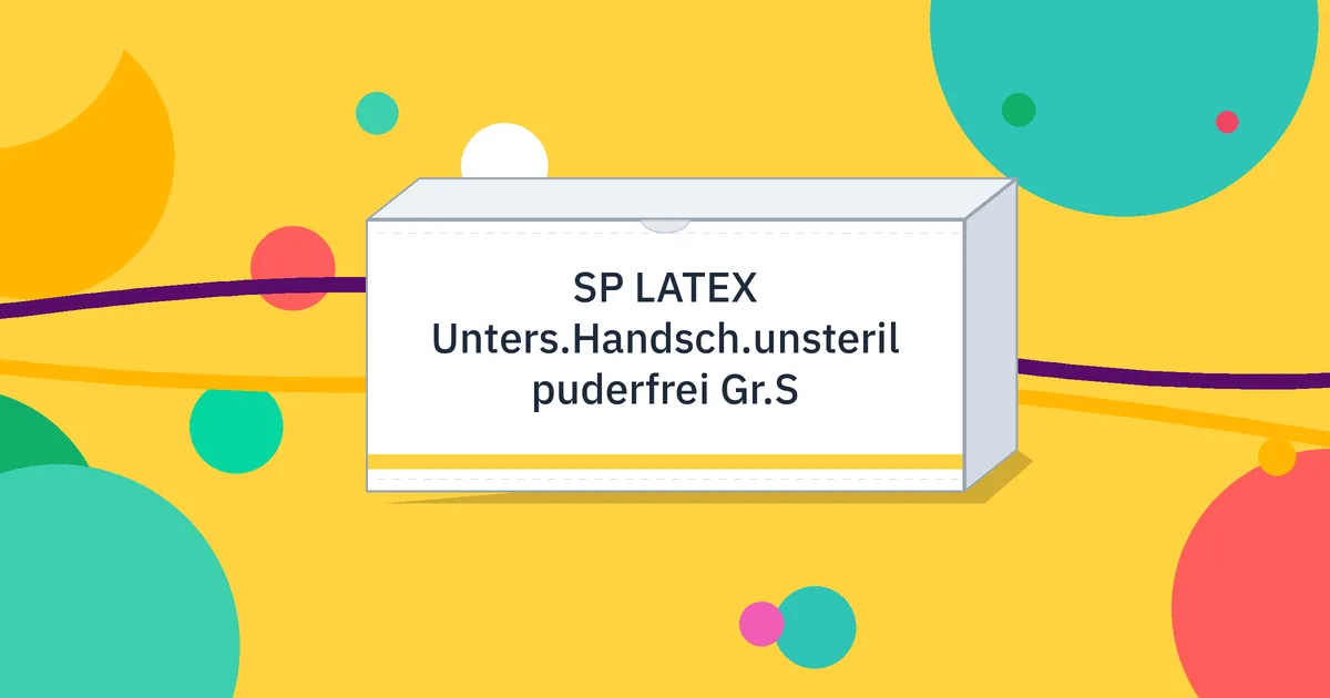 Symbolbild: Packung mit der Aufschrift SP LATEX Unters.Handsch.unsteril puderfrei Gr.S (PZN 10534599) – Verfügbarkeit und Bezug in Apotheken in Frankfurt am Main