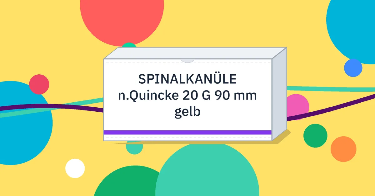 Symbolbild: Packung mit der Aufschrift SPINALKANÜLE n.Quincke 20 G 90 mm gelb (PZN 00867727) – Verfügbarkeit und Bezug in Apotheken in Frankfurt am Main
